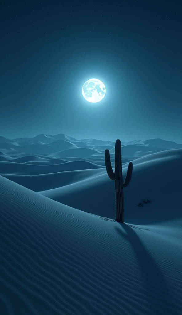 Desert Nightscape: A vast desert under a full moon, with sand dunes ...