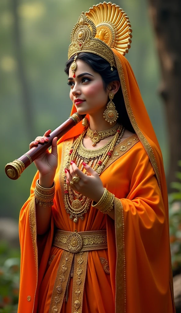 Lord Radha Ji ki image orange color ke vastra golden Jewellers full ...