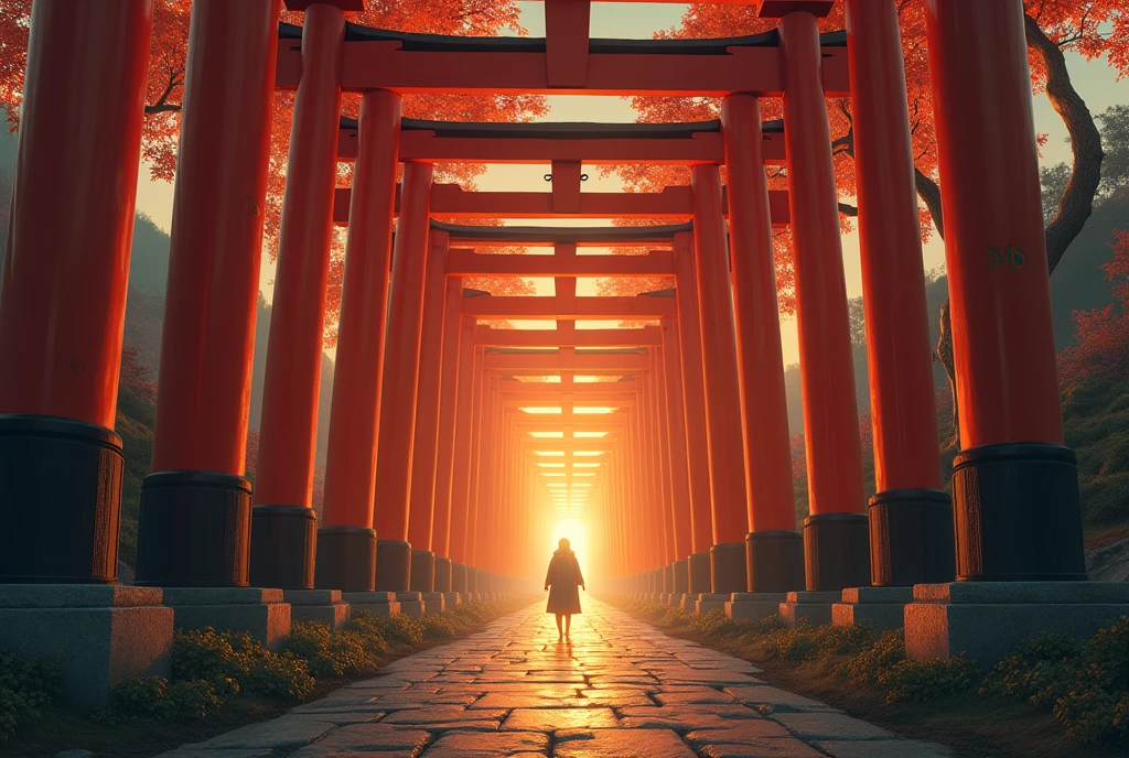 Lots of torii gates lined up like a tunnel, Japanese Fantasy - SeaArt AI