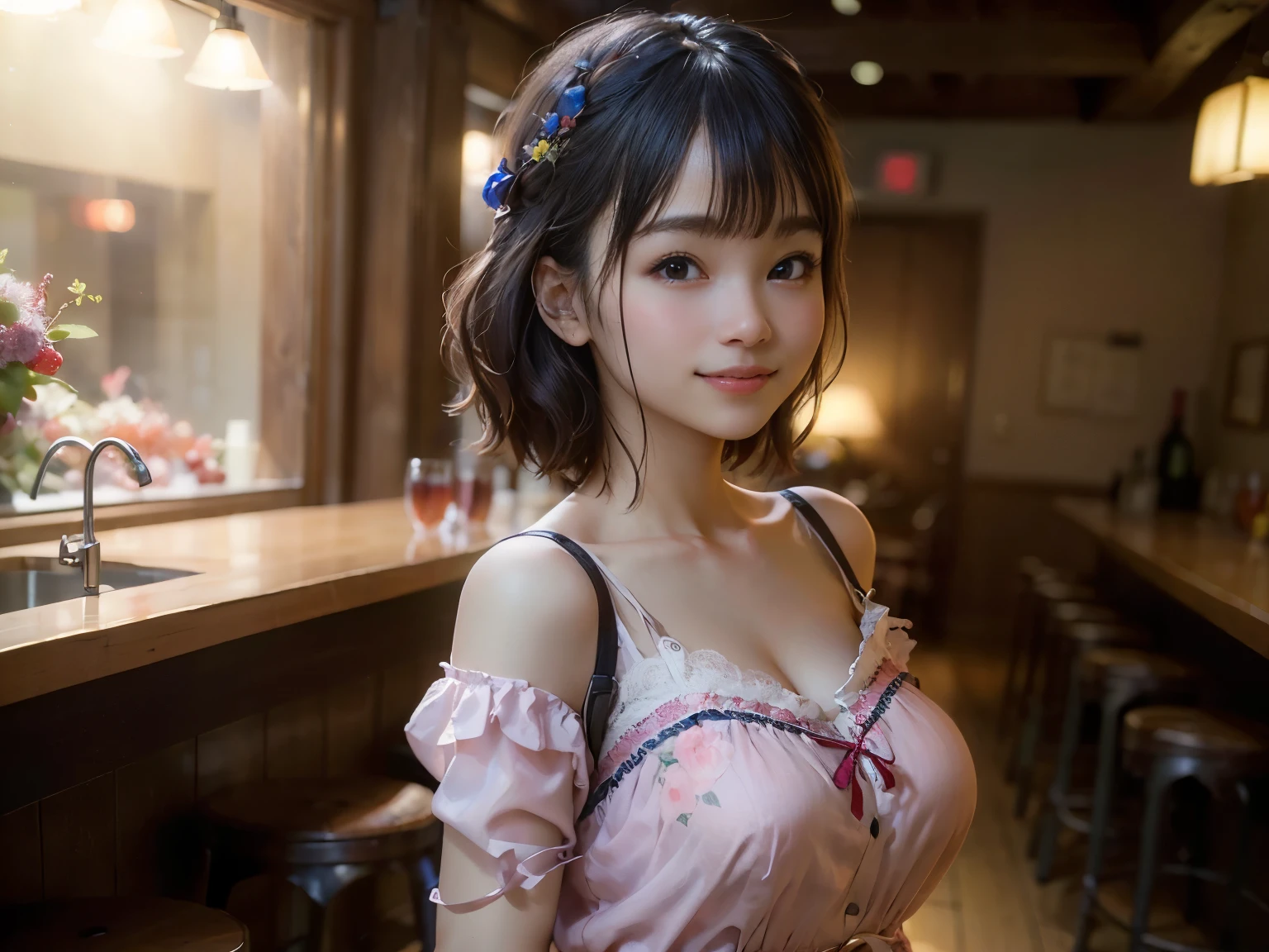 There is a woman that is standing in a room with a counter - SeaArt AI