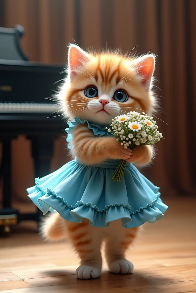 Cat Dance Fluffy brown and white fur kitten Blue eyes Piano recital ...