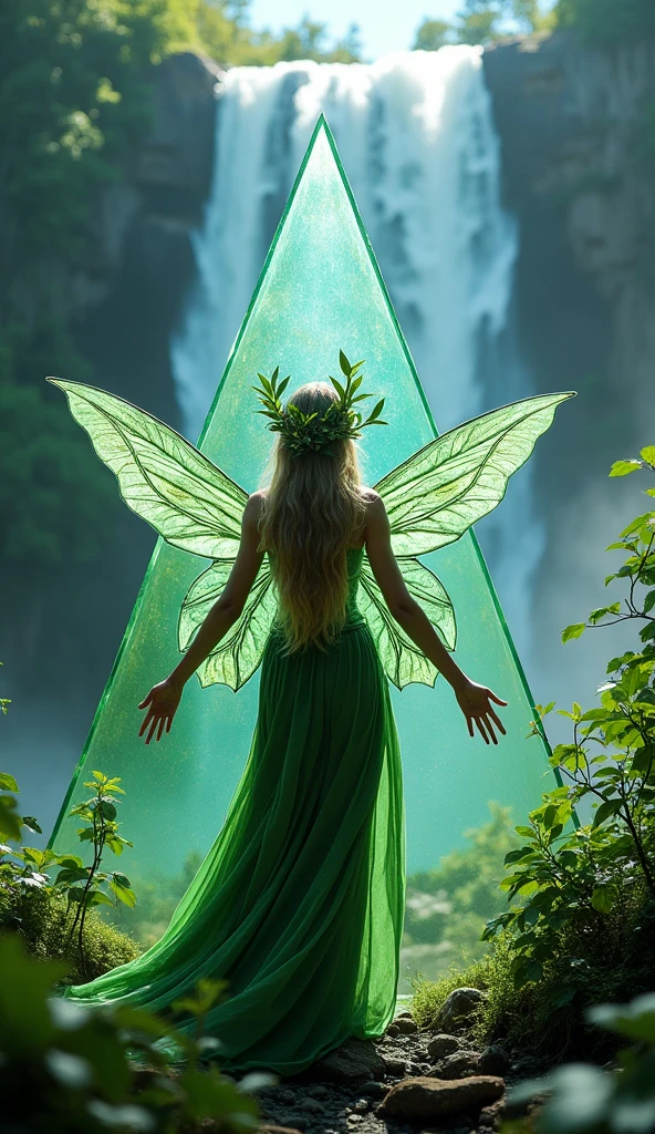 Beautiful forest spirit fairy, wearing fresh green leaves and vines ...