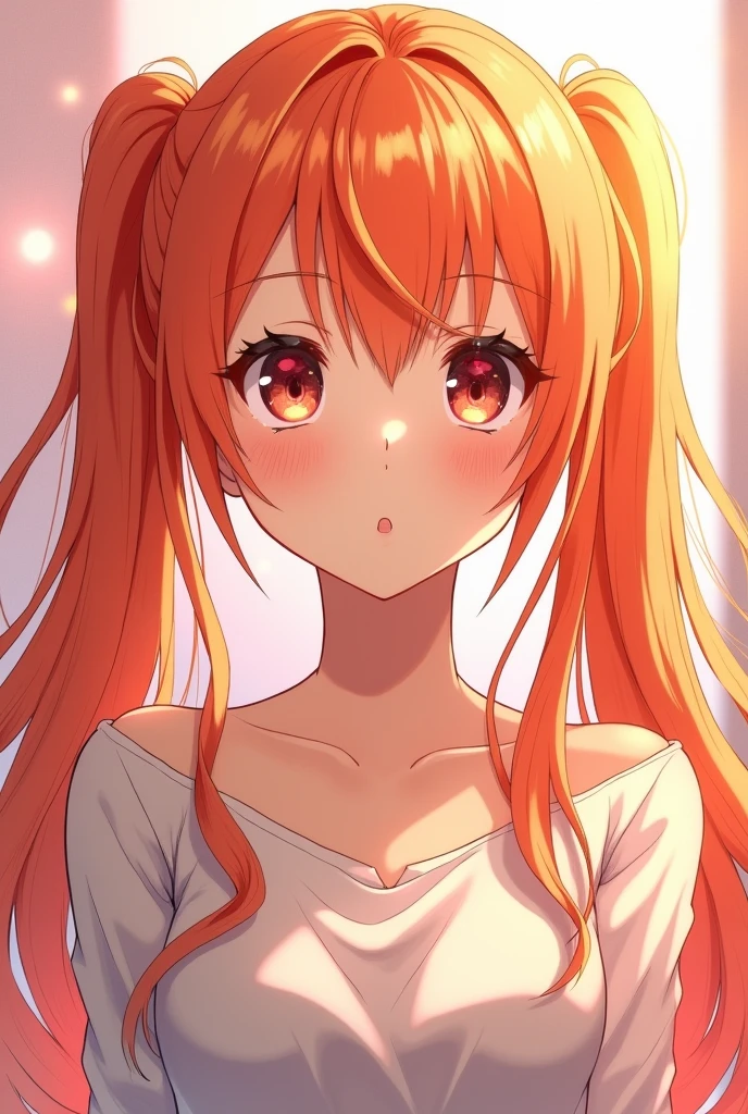 anime style with long orange hair with two pigtails - SeaArt AI
