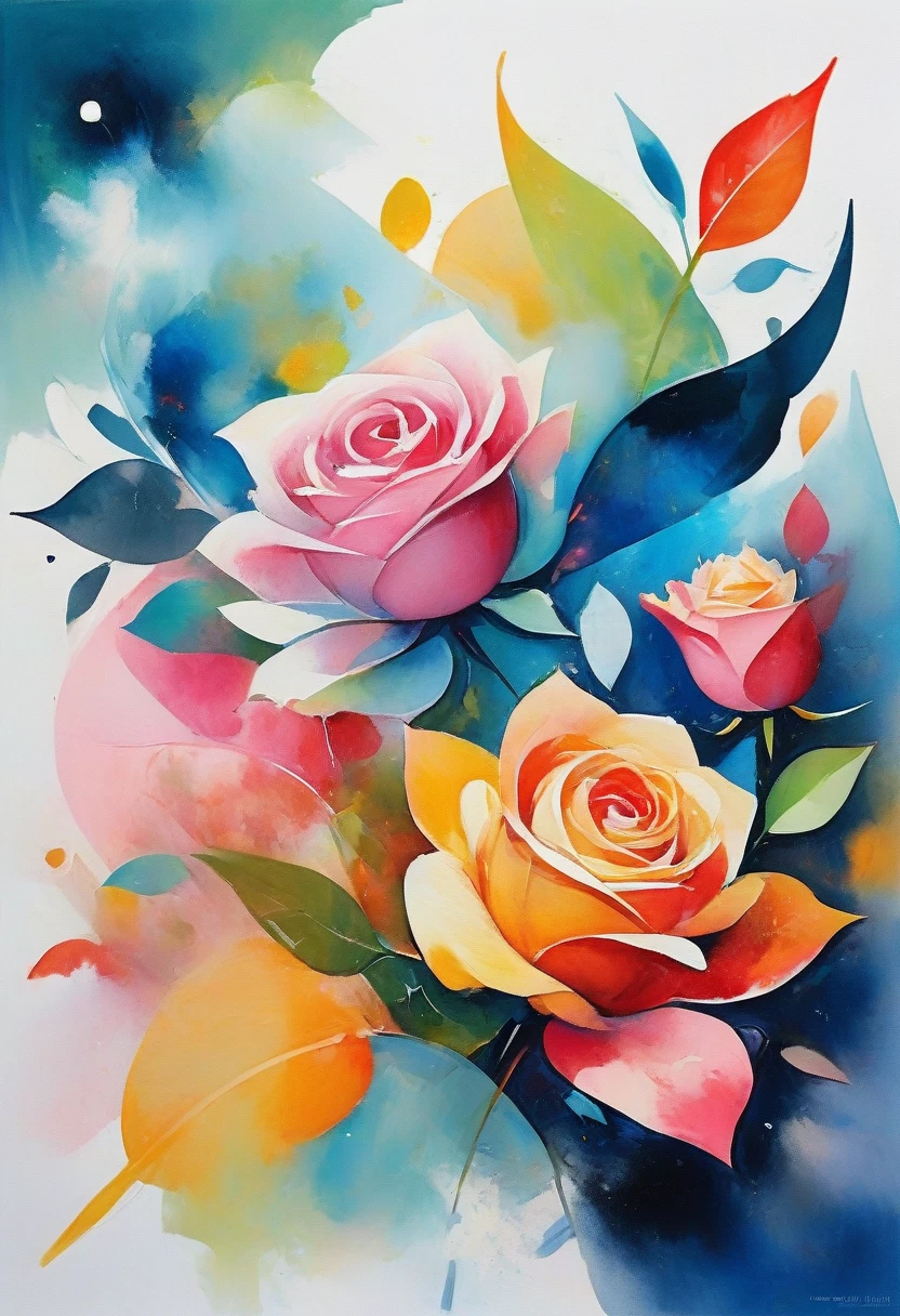 "Visualize a cubist interpretation of a rose. Break down the shape of ...