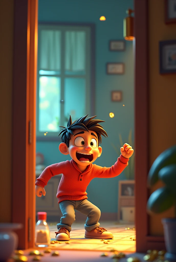 In cinematic 3D cartoon style' "हरि दास ने रमेश के घर पर हमला किया और ...