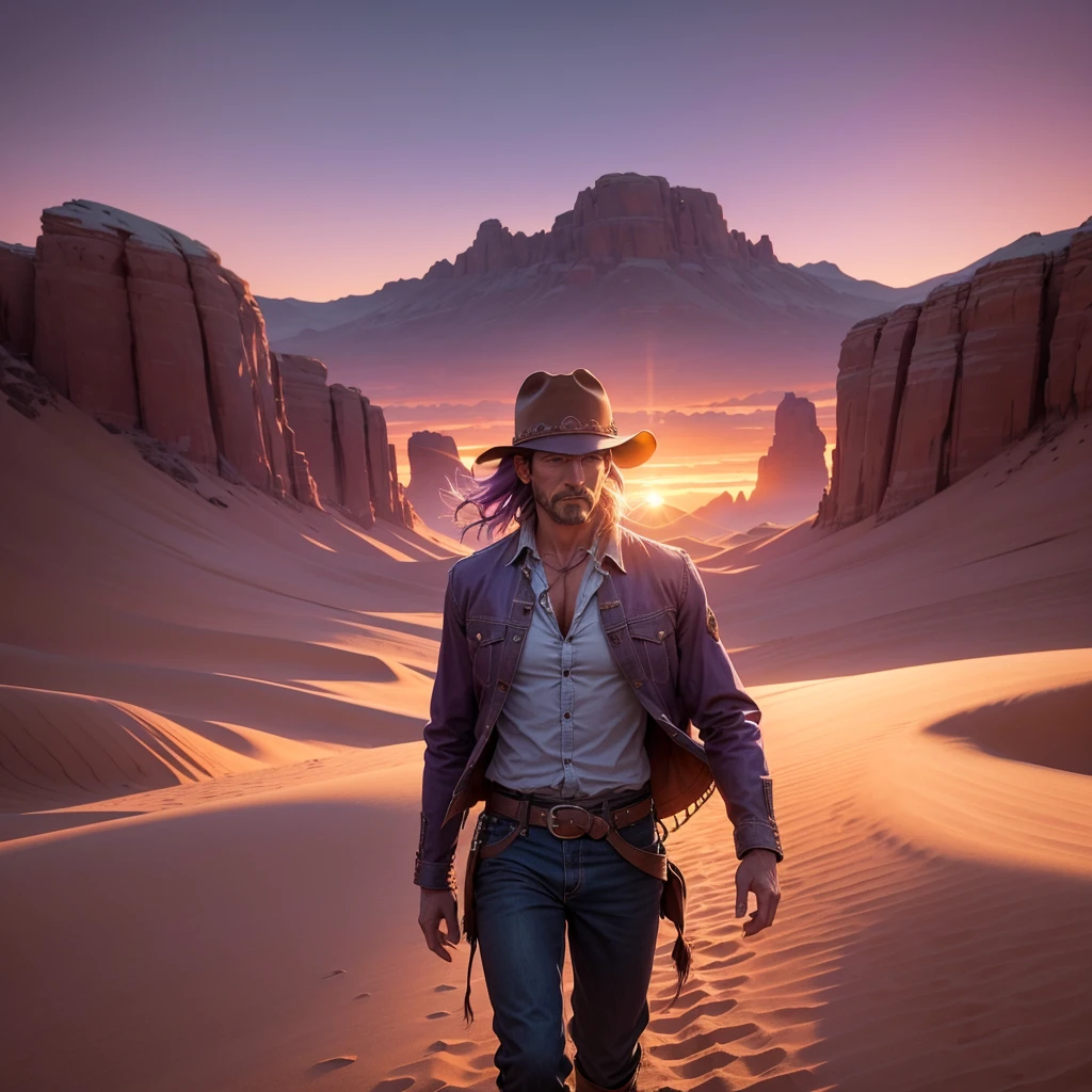 Generates an image of a faceless cowboy, dressed in typical western ...