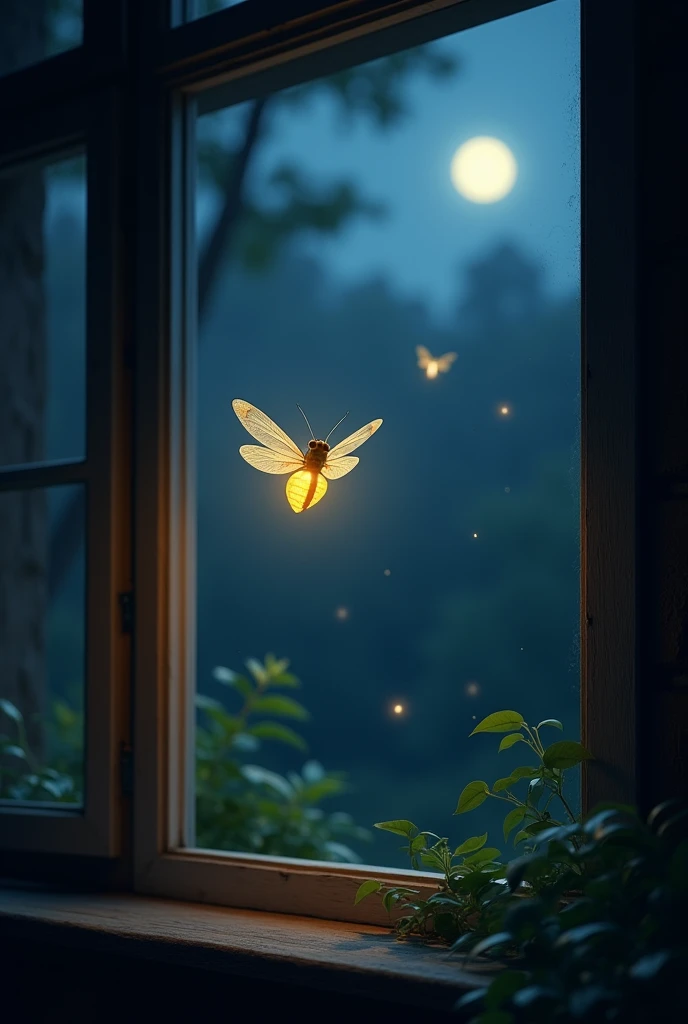 The firefly flew outside of the open window - SeaArt AI