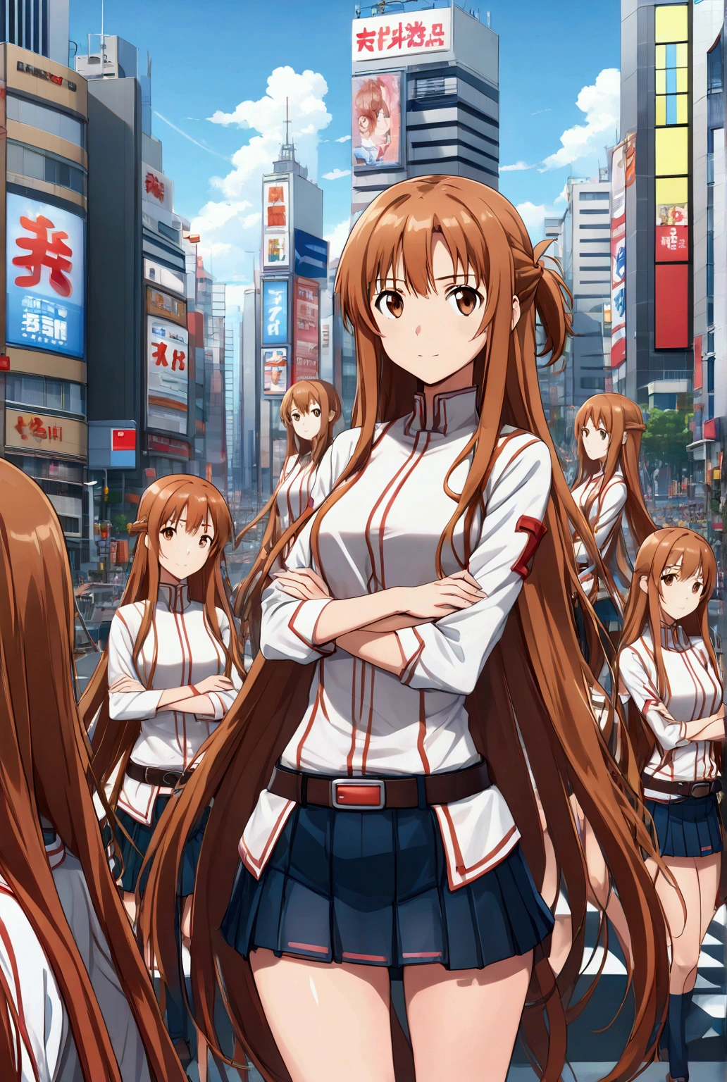 (((asuna, anime art style, long_hair, skirt, brown_hair, brown - SeaArt AI