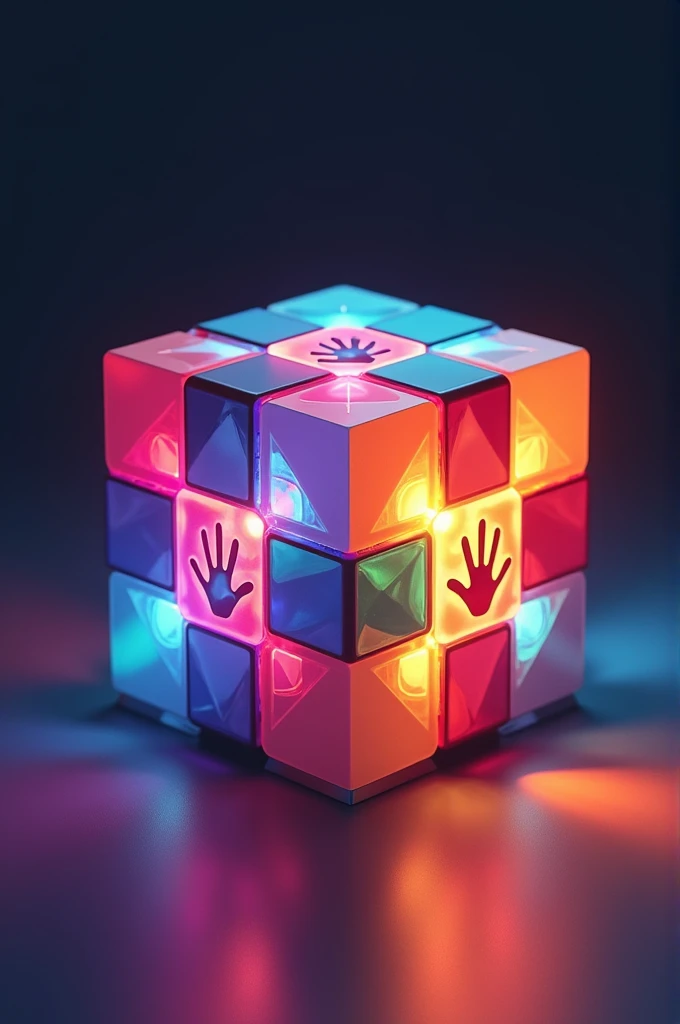 A cube of varying colors projecting shadows from various angles with a ...