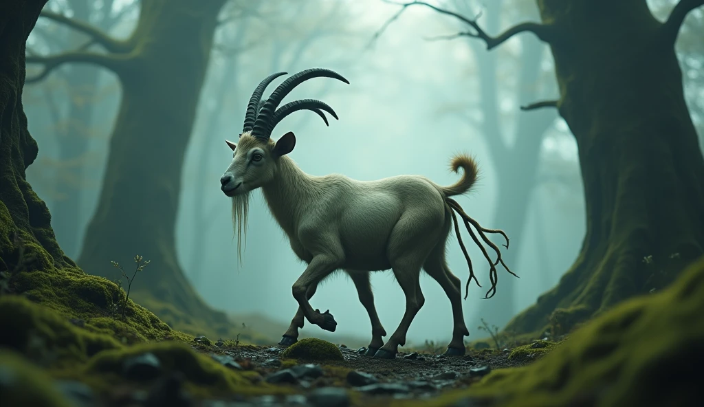 In the strange forest，There is a creature that looks like a goat ...