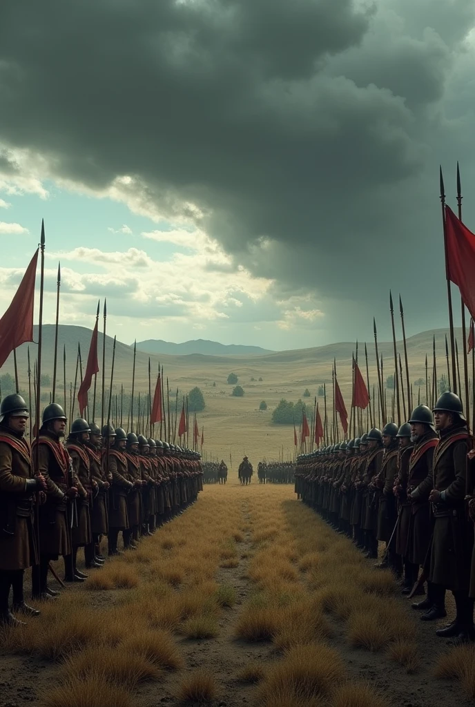 Pic of a battle field whete war is about to start - SeaArt AI