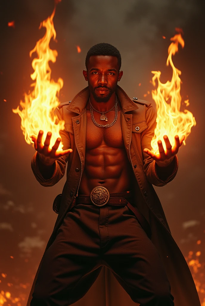 Balck man holding fire to fight darkness - SeaArt AI