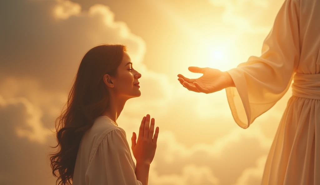"Create a divine and serene image of God blessing a woman who is ...