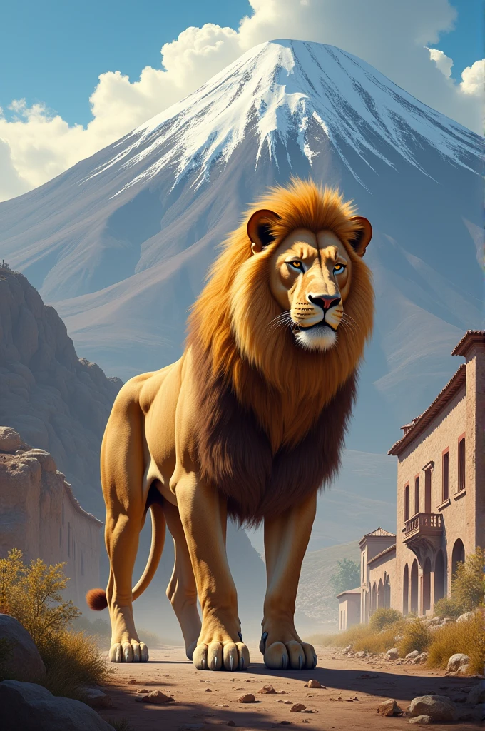 Arequipa lion in front of the Misti volcano in Arequipa - SeaArt AI