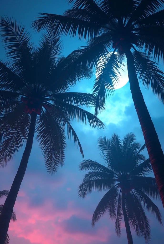 Moonlight Starlight(Rich layers of colors)Background palm trees foreground close - SeaArt AI