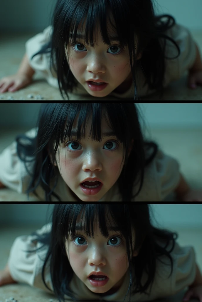 Sequence of images of a realistic nine-year-old girl falling face first ...