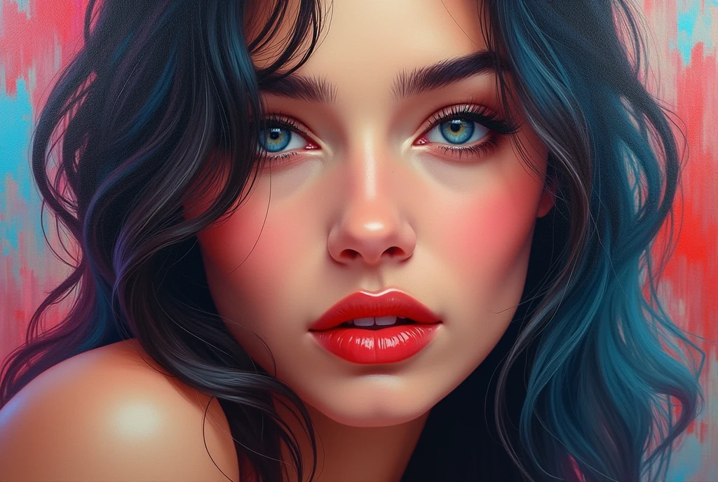 A modern abstract art painting, detailed facial features, beautiful ...