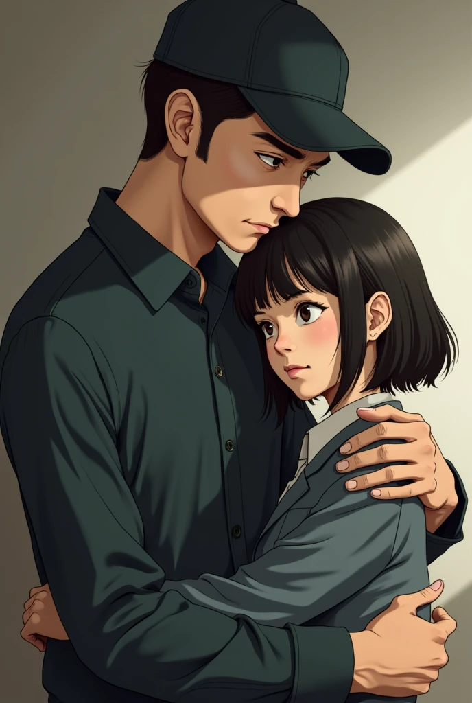 A tall teacher, brown hair, with cap, and a cold and serious expression ...