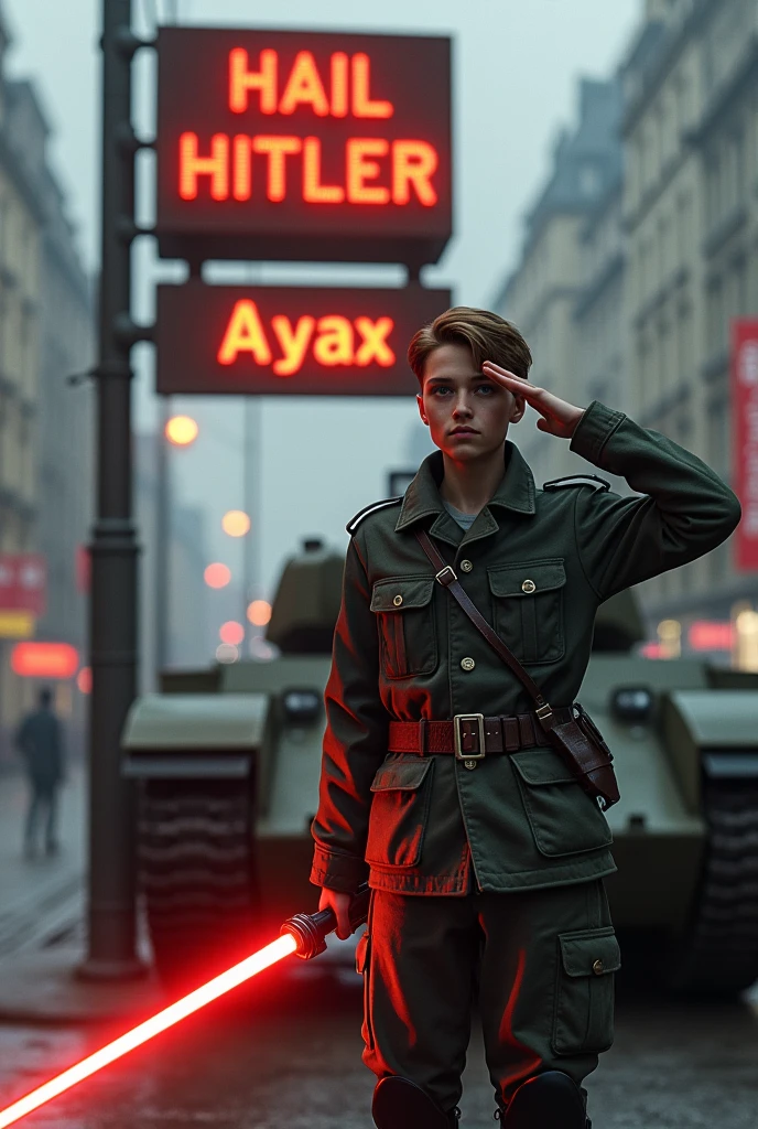 (photorealism:1.2), A Big Street light sign with the words "Hail Hitler ...