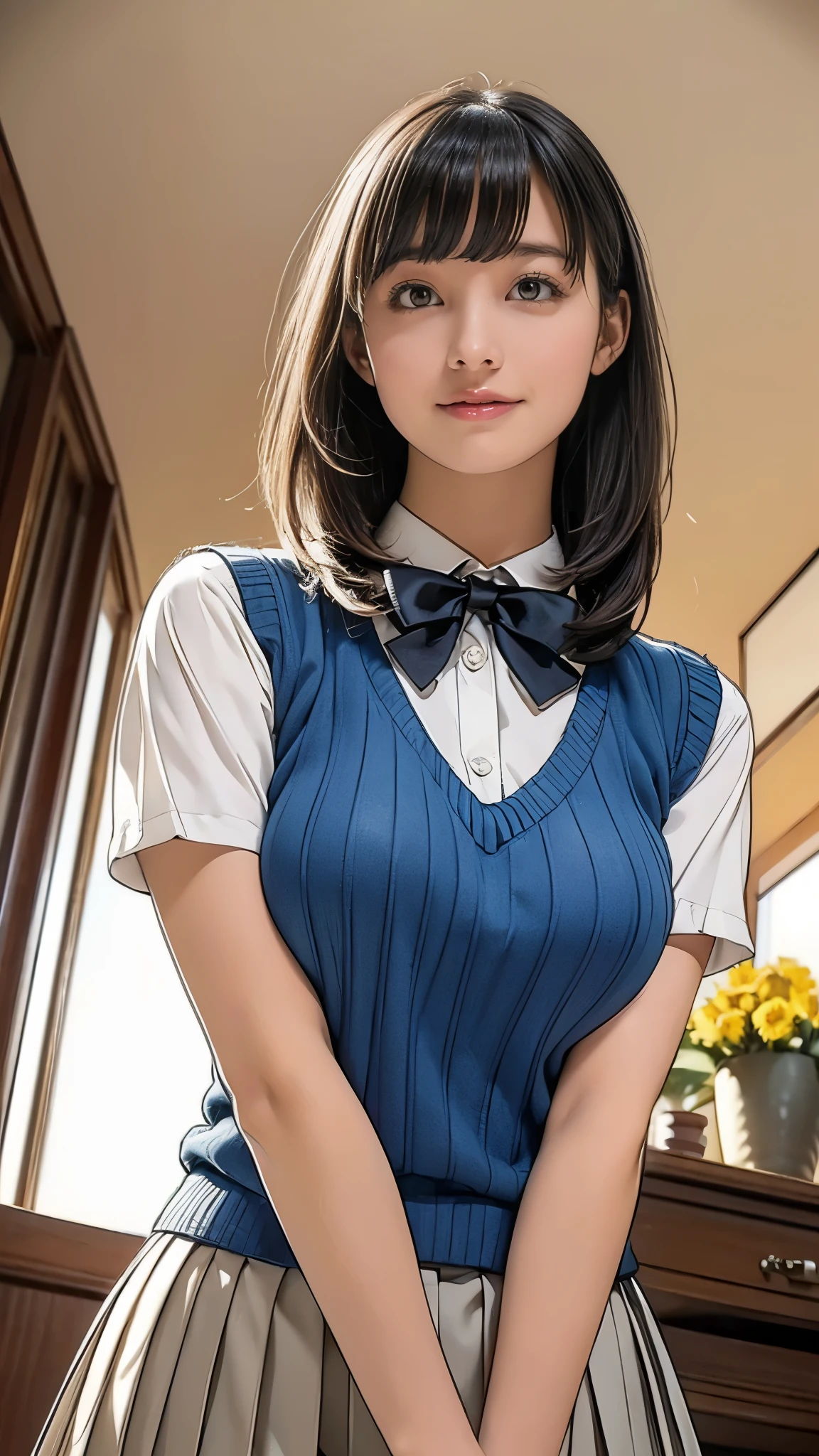 Arafed image of a woman in a blue dress and a bow tie - SeaArt AI