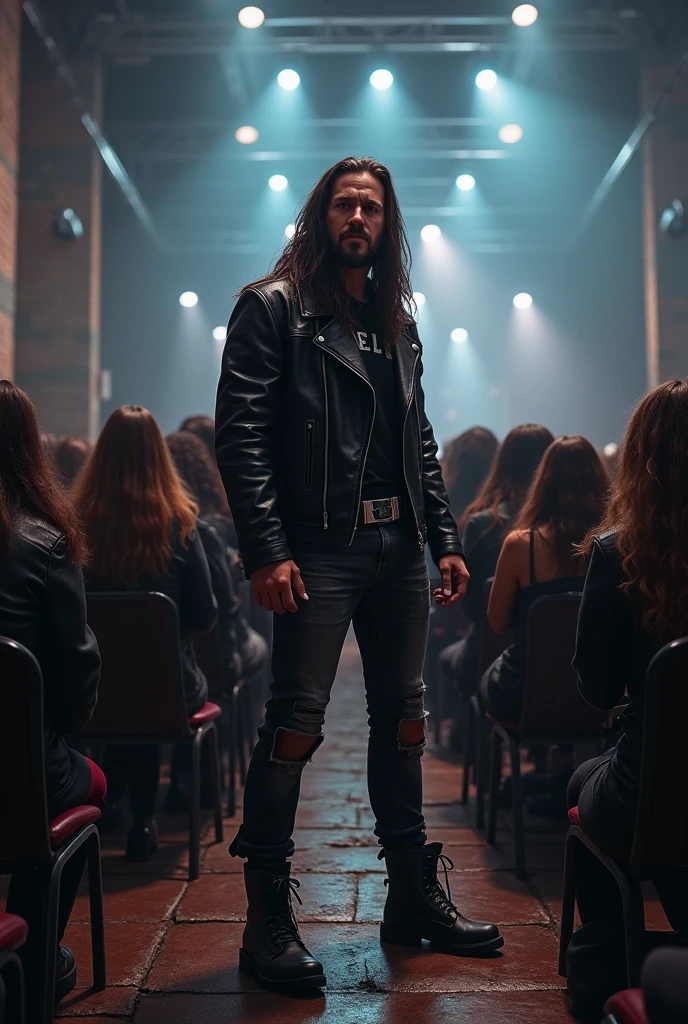 Create an image about a metalhead going to a metal concert, But when he ...