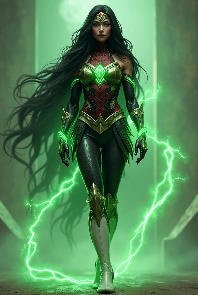 (((Olive green one-piece suit)))(((Symbiote fused with Spiderman Wonder ...