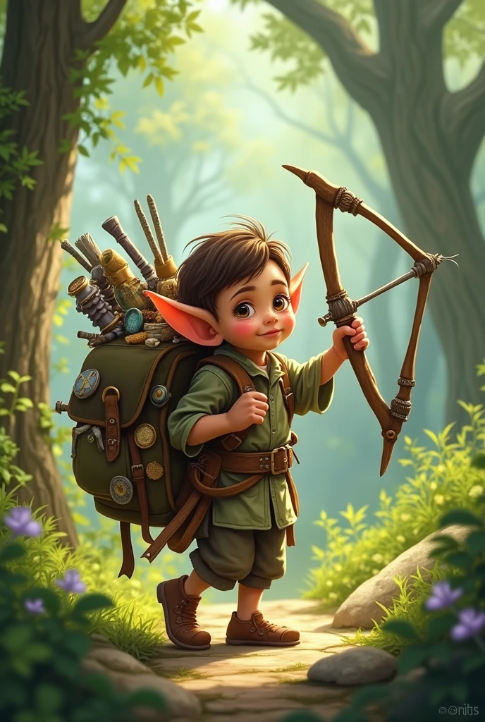 Short elf with a backpack full of trinkets and a SLINGSHOT bigger than ...