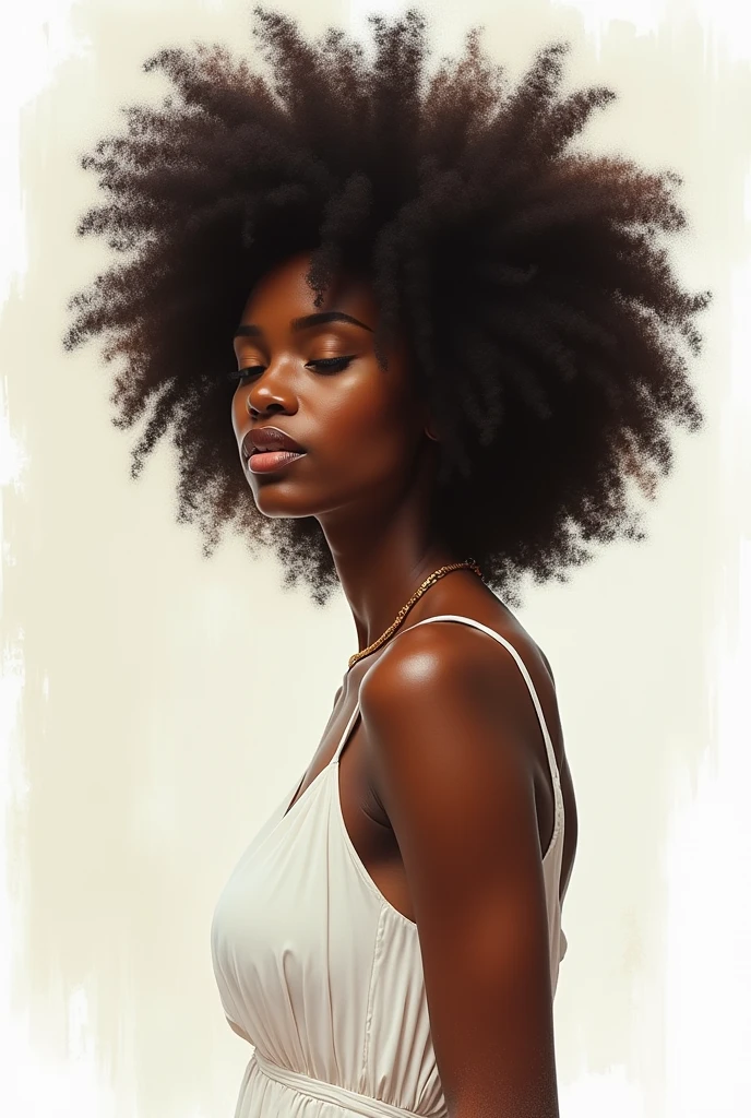 African portrate the hayr stile afro her dres is white end bakgraund ...