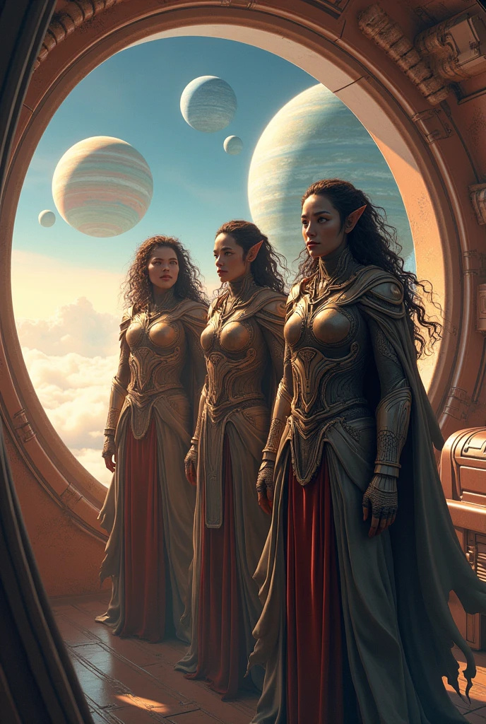 (photorealism: 1.2), strong aliens, traveling in space, wearing armor ...