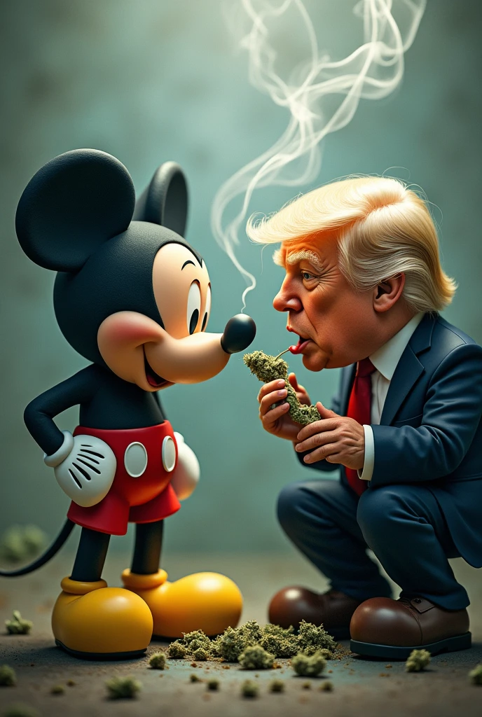 Mickey mouse and Donald Trump, smoking cannabis - SeaArt AI