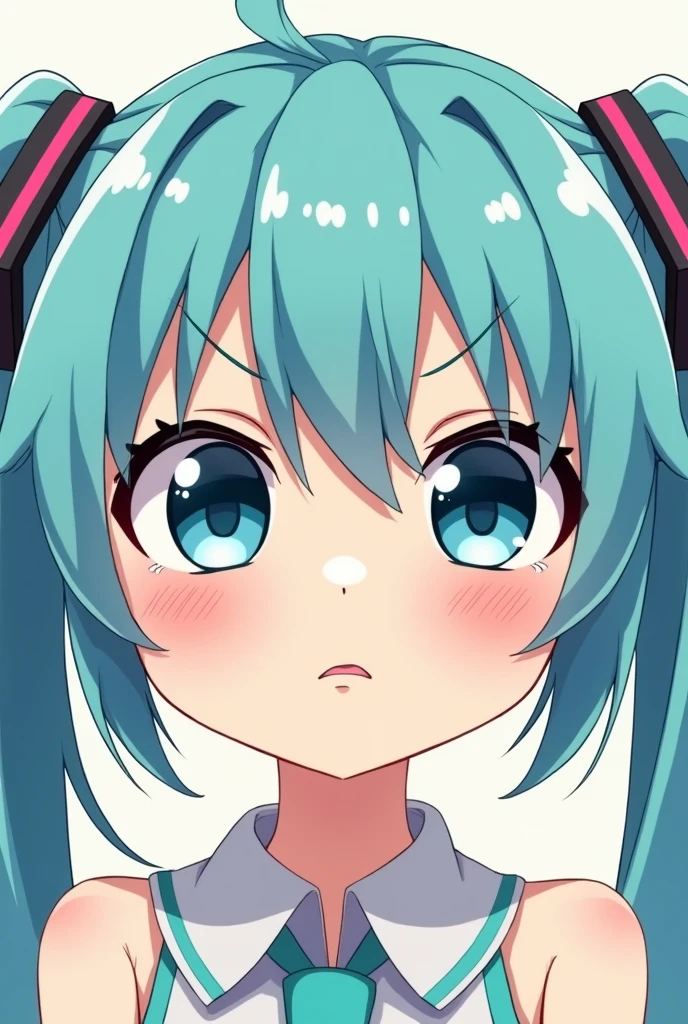 Hatsune miku、Puffy cheeks、look at me、2D、Cutely angry - SeaArt AI