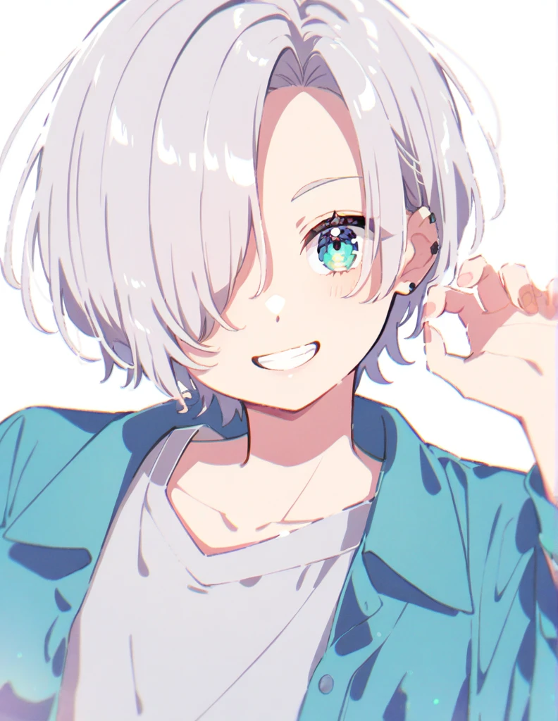 Silver Hair、Very short hair、Hair covering one eye、Odd Eye、Right eye is ...