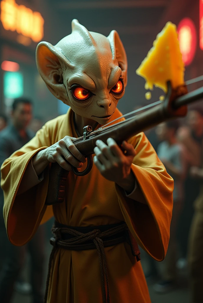 Chinese alien aiming a slingshot at the club, the slingshot ammunition ...