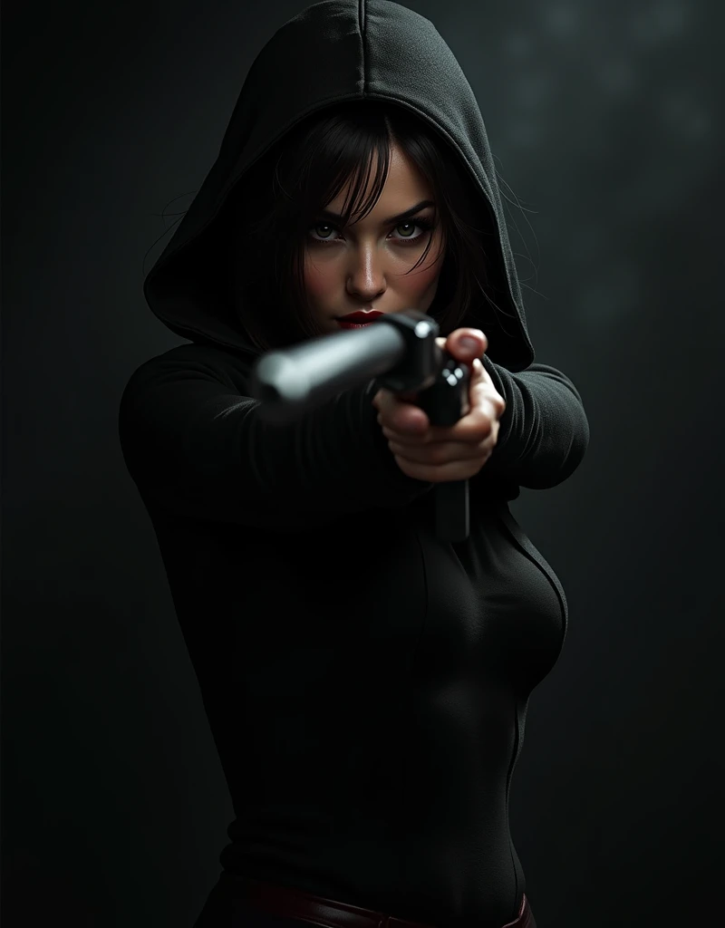 A beautiful assassin, aiming in the dark, restrained killing - SeaArt AI