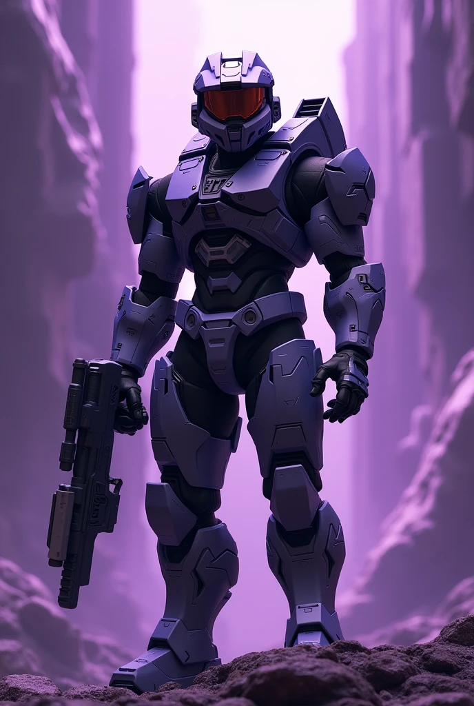 Spartan halo 2 purple color with weapon - SeaArt AI