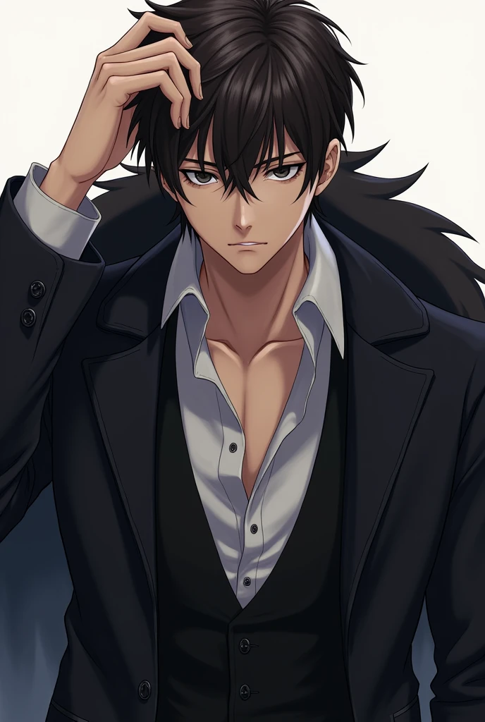 Anime boy, handsome, serious and cold, with a robust and intimidating ...