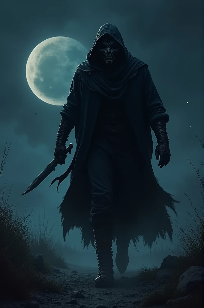 Ancient times，Masked robber with knife，night，There are moons - SeaArt AI