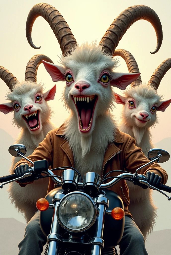 A logo with female goats with crazy faces and motorcycles - SeaArt AI