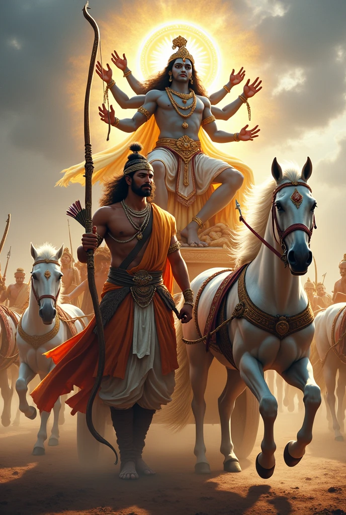 Arjun stand with his bow gandiv in your rath with joint fore white ...