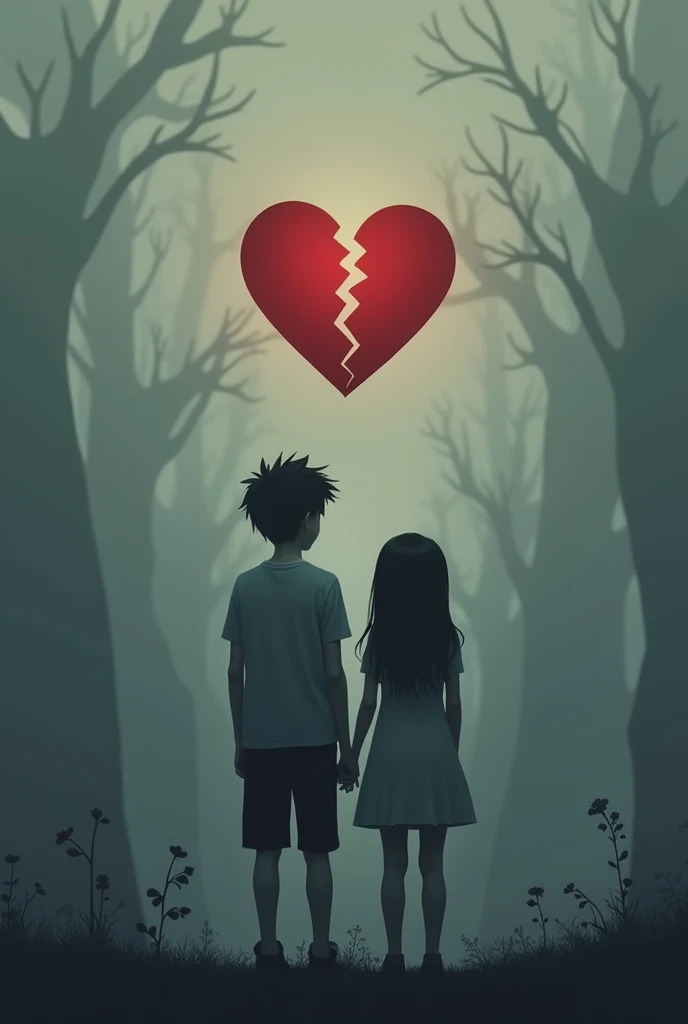 Create a sad image depicting a boy and girl symbolizing incomplete love ...