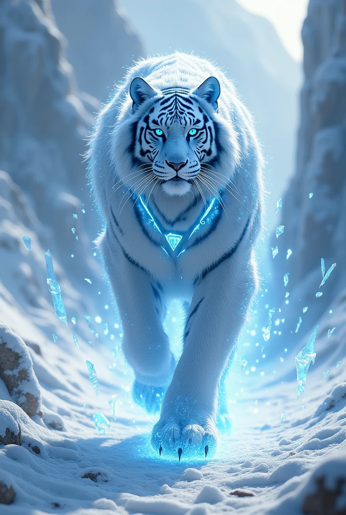 A ice elemental tiger woman wearing a brave suit is spreading its ...
