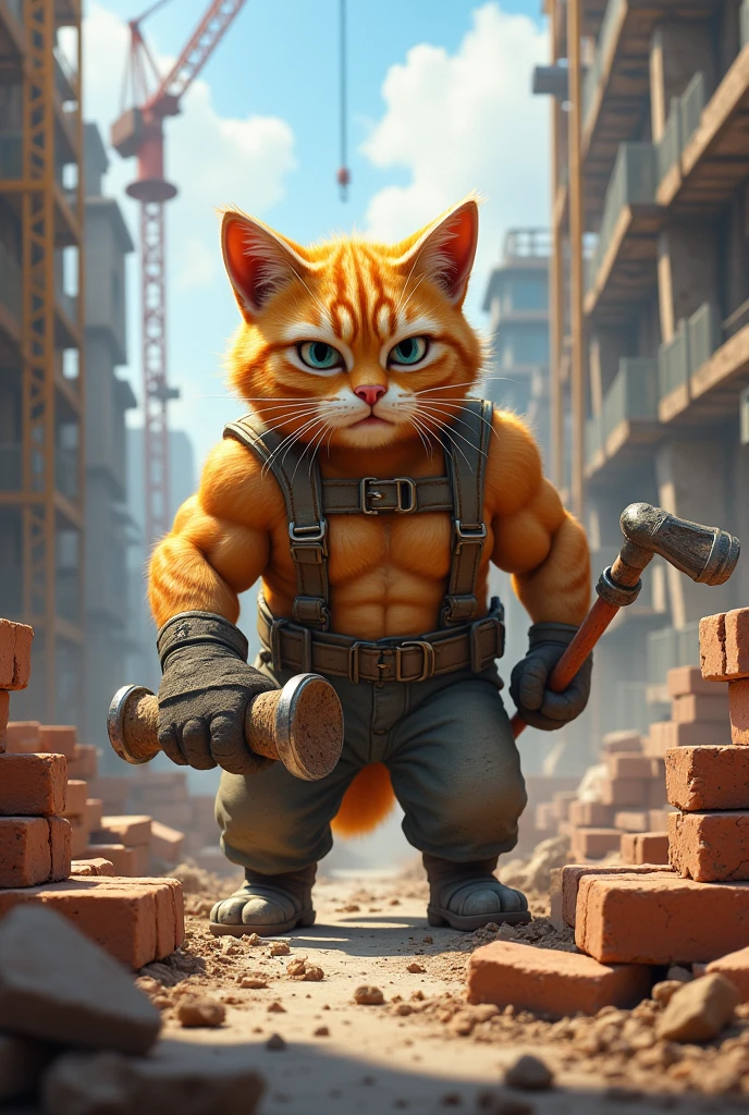 A construction cat working hard on a construction site - SeaArt AI