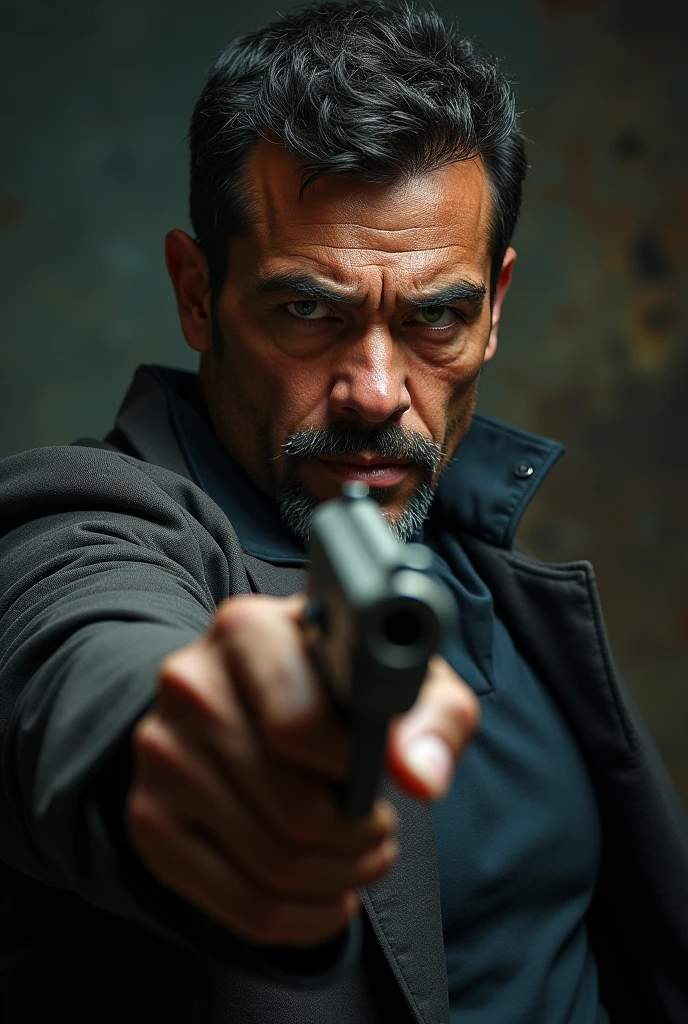 Dark-skinned guy with green eyes with gun in hand - SeaArt AI