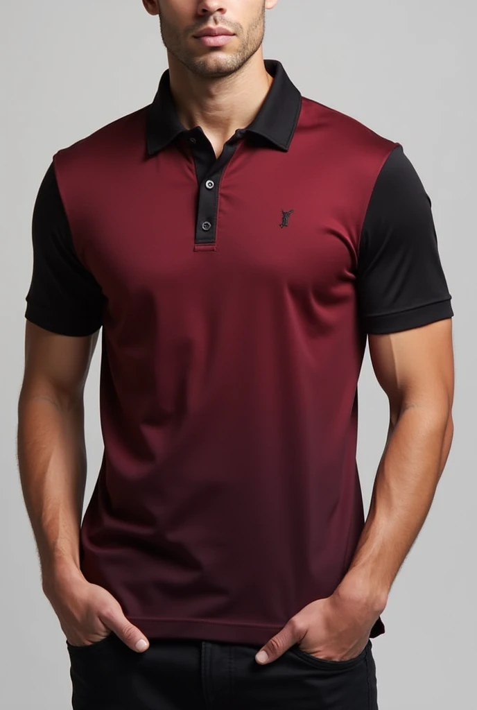 Wine gradient polo shirt with black collar and sleeve edge - SeaArt AI