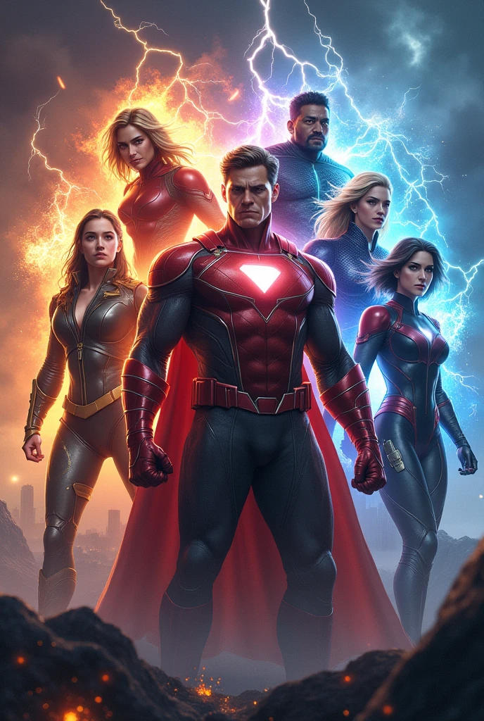 Create a gaming poster 7 super hero in one frame Super hero 1 - SeaArt AI