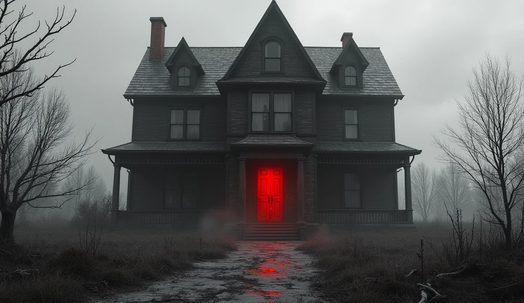 Scary horror house door red colour house colour black and white theme ...