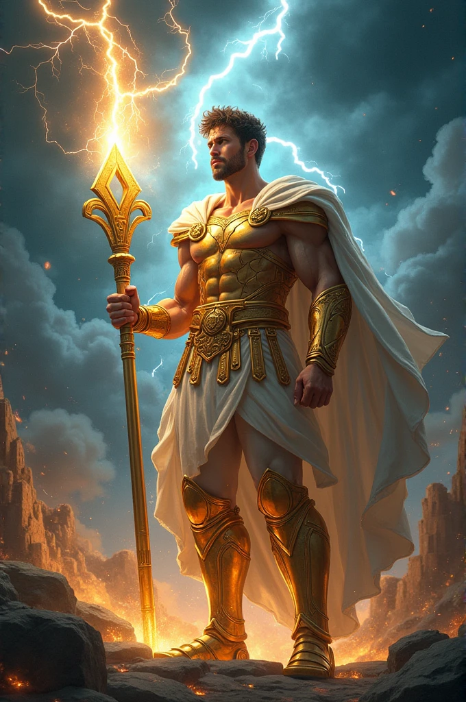 Hercules young god，Wearing Greek golden armor，The background is ...