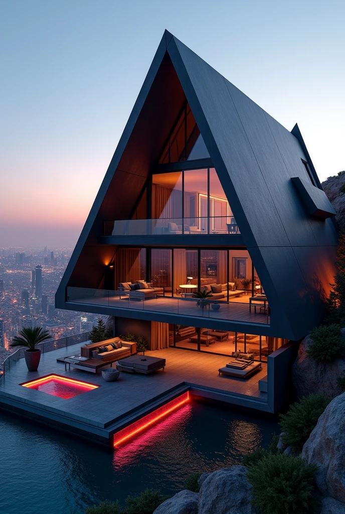 Façade d'une maison de rêve,ultramoderne design triangulaire - SeaArt AI