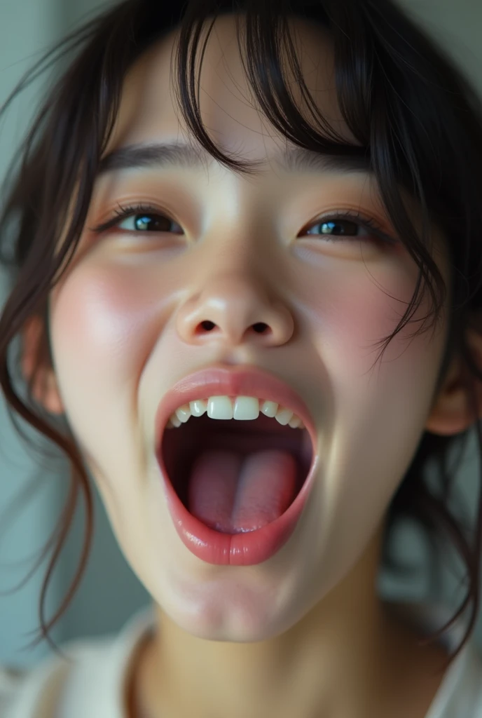 Cute Japanese beauty With her mouth wide open teeth tongue Clearly visible even - SeaArt AI
