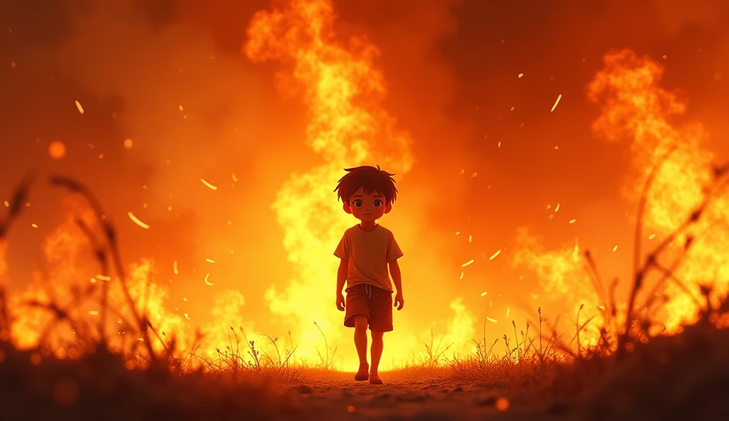 A 1 boy going in fire - SeaArt AI